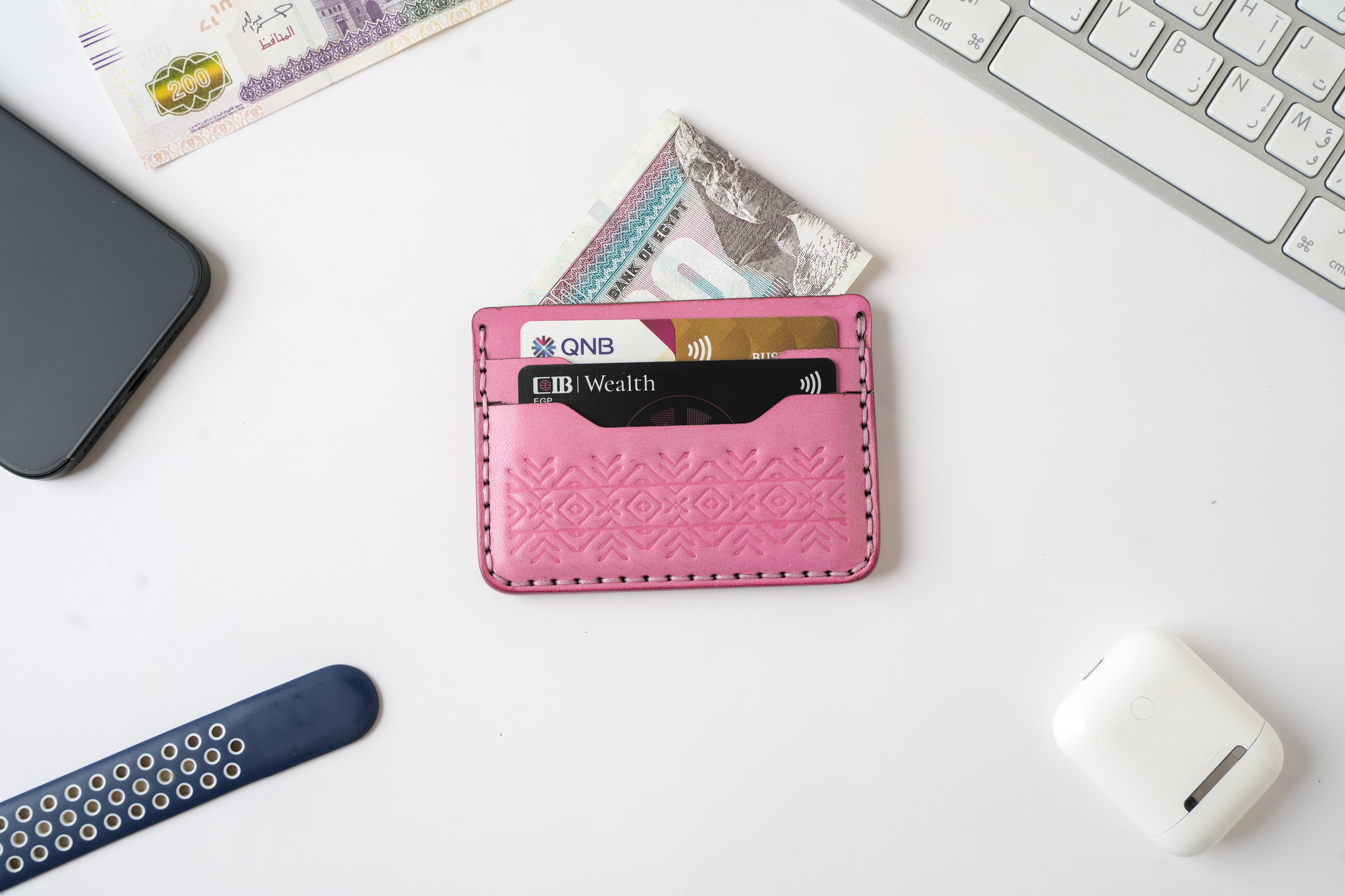 Engraving Card Holder – Handmade Genuine Leather - Rose Dust – Havva Dose