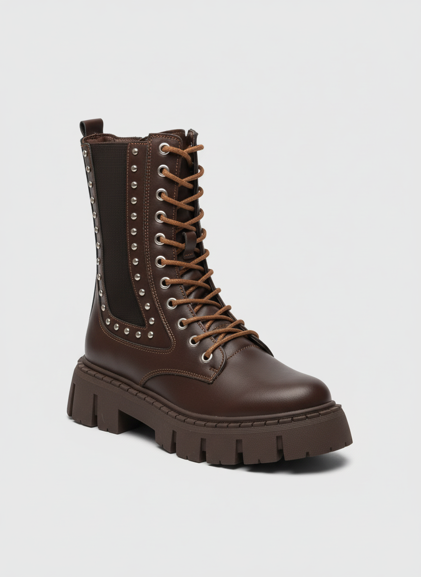 "The Riot" Studded Platform Combat Boots "Brown" – Havva Dose